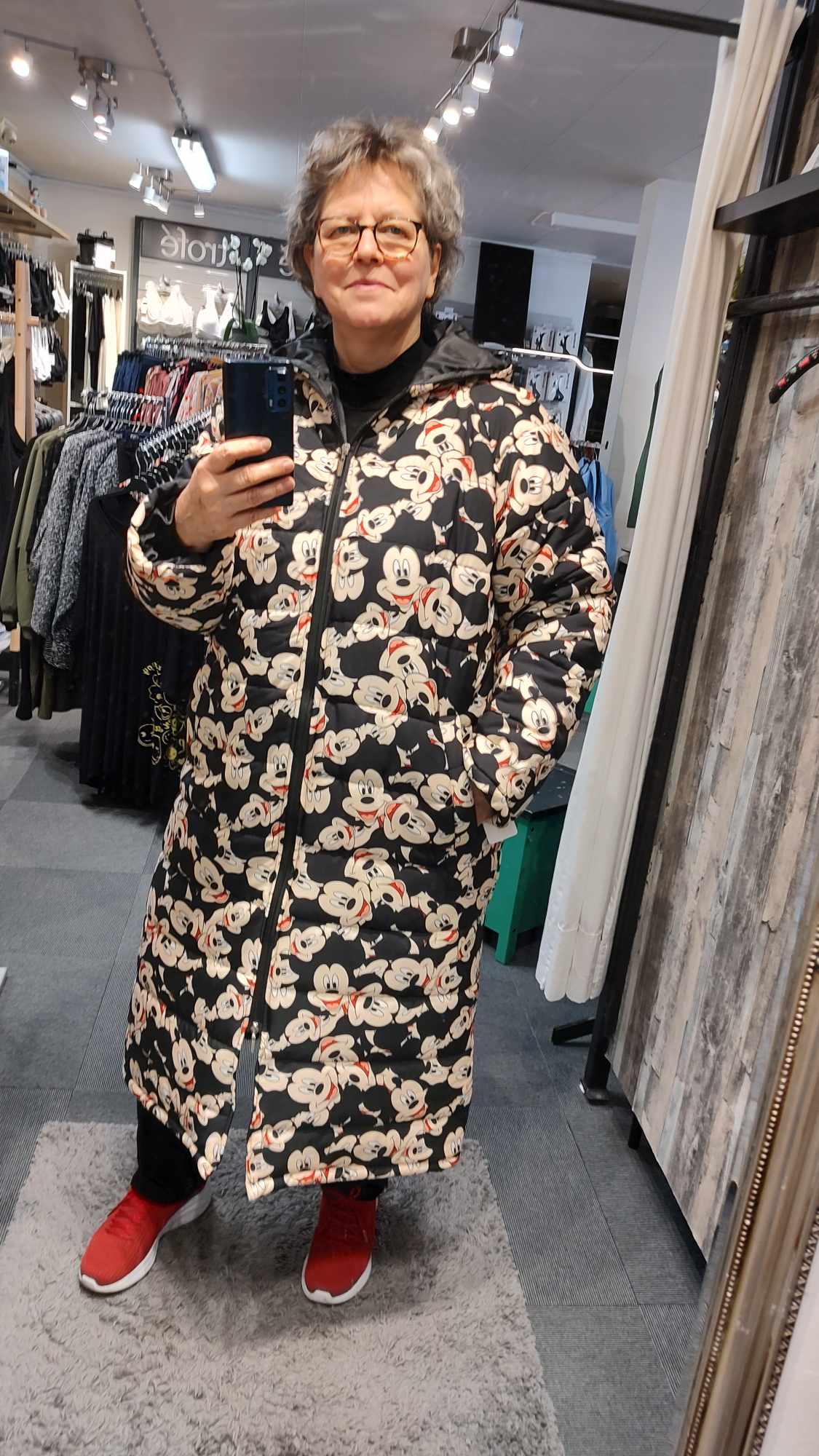 JanneK, Vatteret Frakke “Mickey”, Sort m/print, Style 90029-4-1 | Anni ...